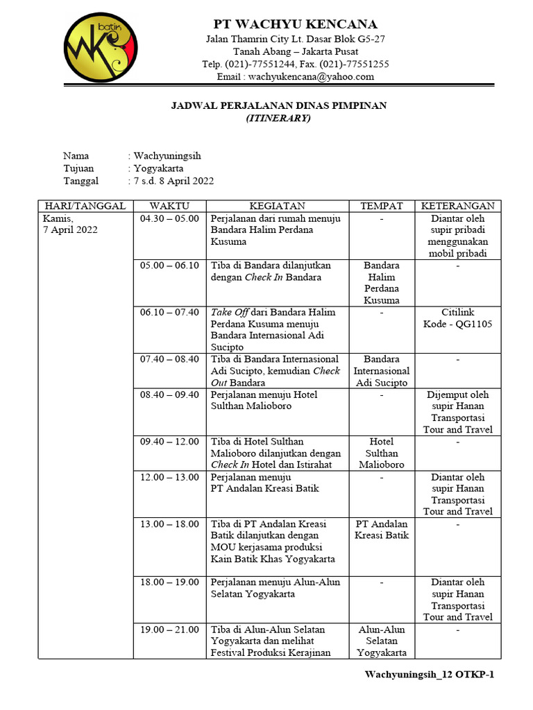 Jadwal Perjalanan Dinas Pimpinan | PDF