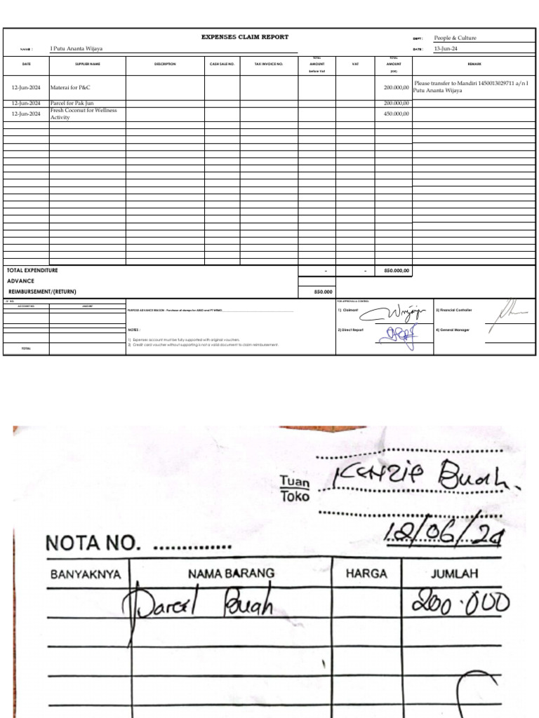 Expense Claim Report ABUD - 13 June 2024-Merged | PDF | Payments | Taxes