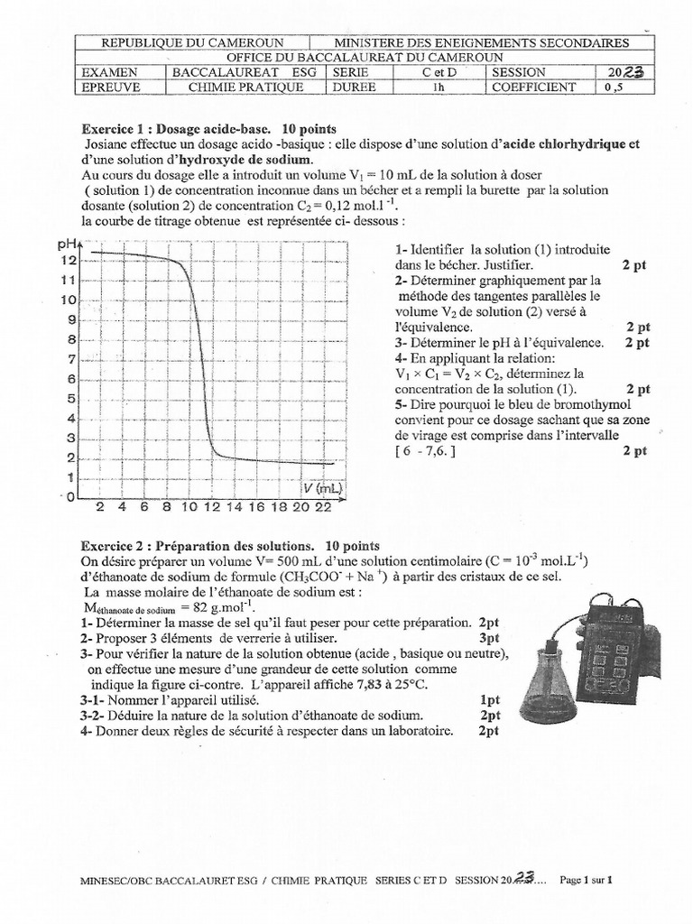 Bac CD 2023 Chimie Pratique | PDF