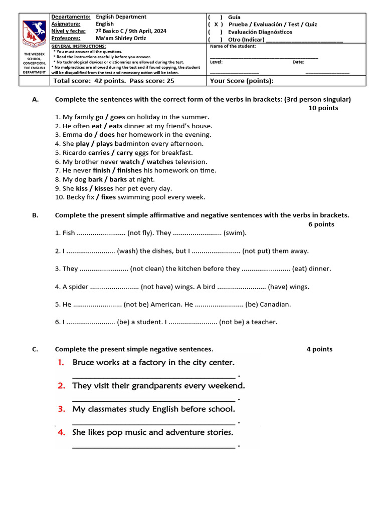 7 Basico C QUIZ | PDF | Languages | Foreign Language Studies