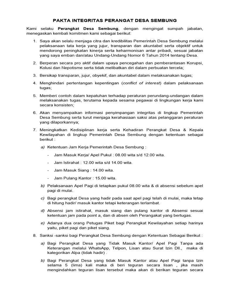 Pakta Integritas Perangkat Desa | PDF