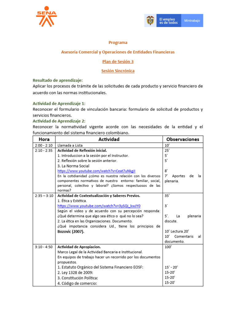 S4. Plan - de - Trabajo - Sesi - N - 4 | PDF | Bancos