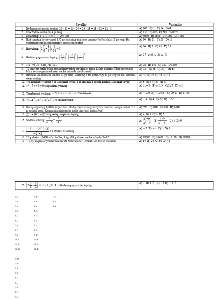 8B - Matem Ulugbek Answer | PDF