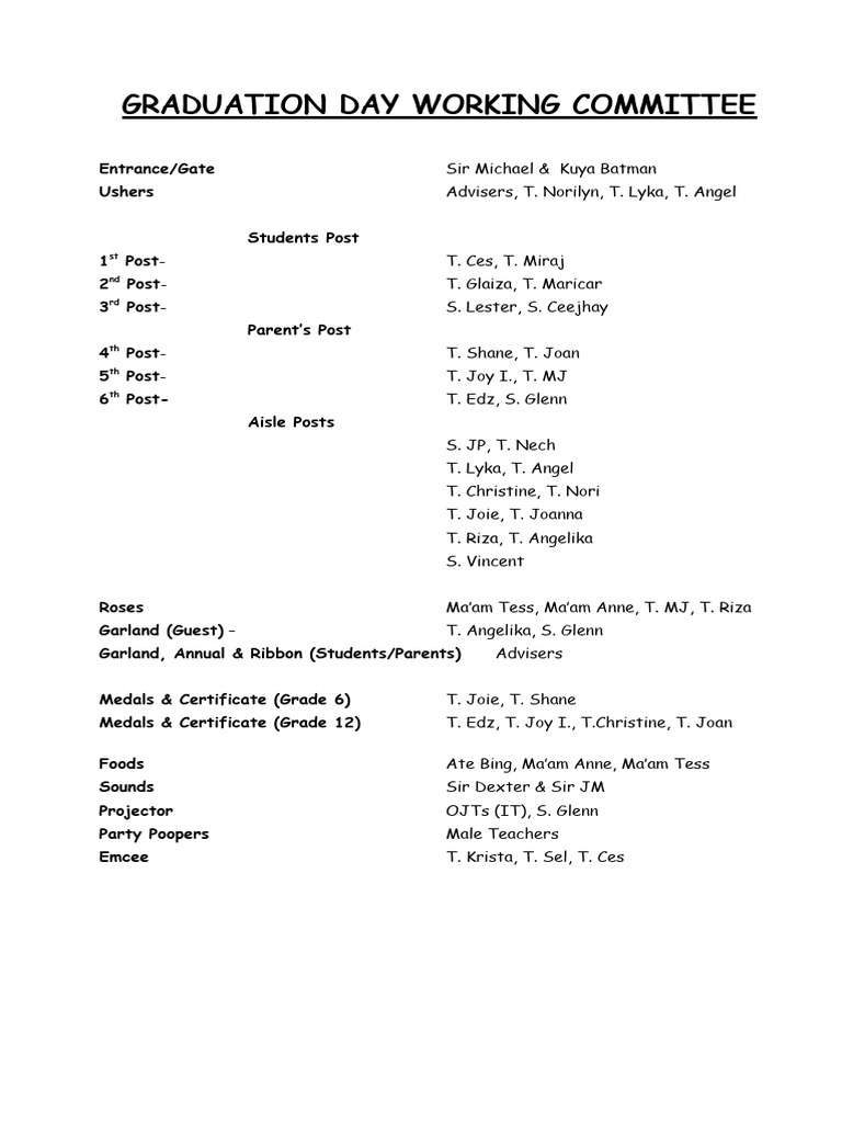 WORKING-COMMITTEE-GRADUATION 2024 | PDF