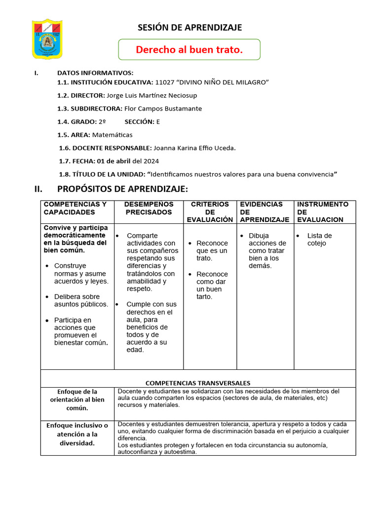 Sesion - Derecho Al Buen Trato | PDF | Evaluación | Salón de clases