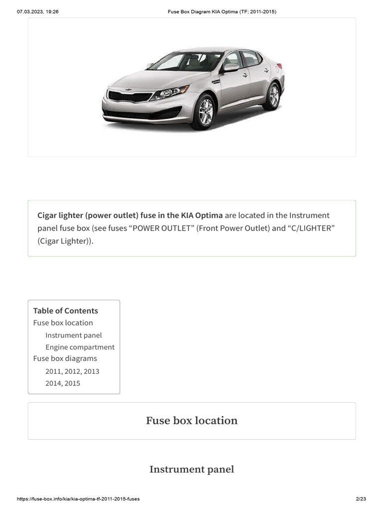 Fuse Box Diagram KIA Optima (TF 2011-2015) | PDF | Trunk (Car) | Relay