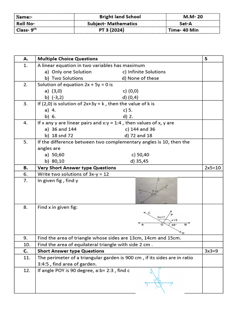 Class 9 - Pt3 | PDF | Equations | System Of Linear Equations