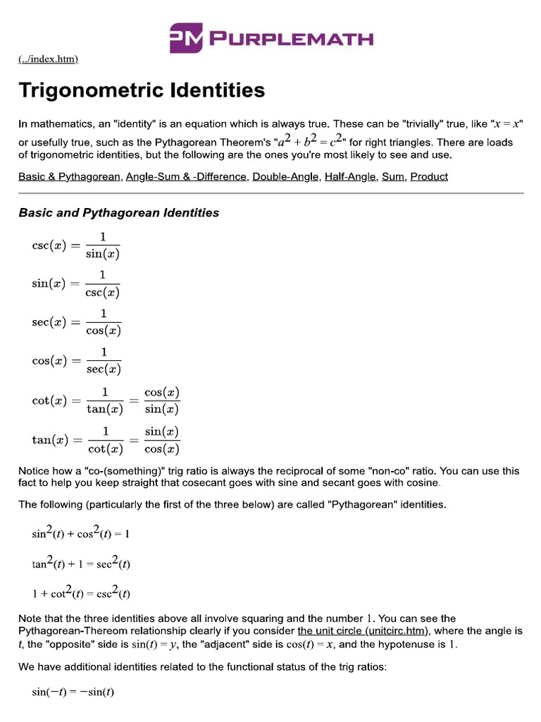 Trig identities | PDF