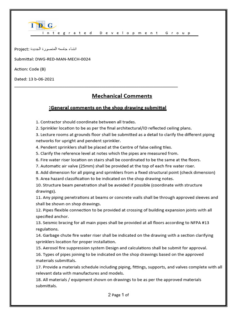 Fire Fighting Shop Drawing Review | PDF | Fire Sprinkler System | Pipe ...