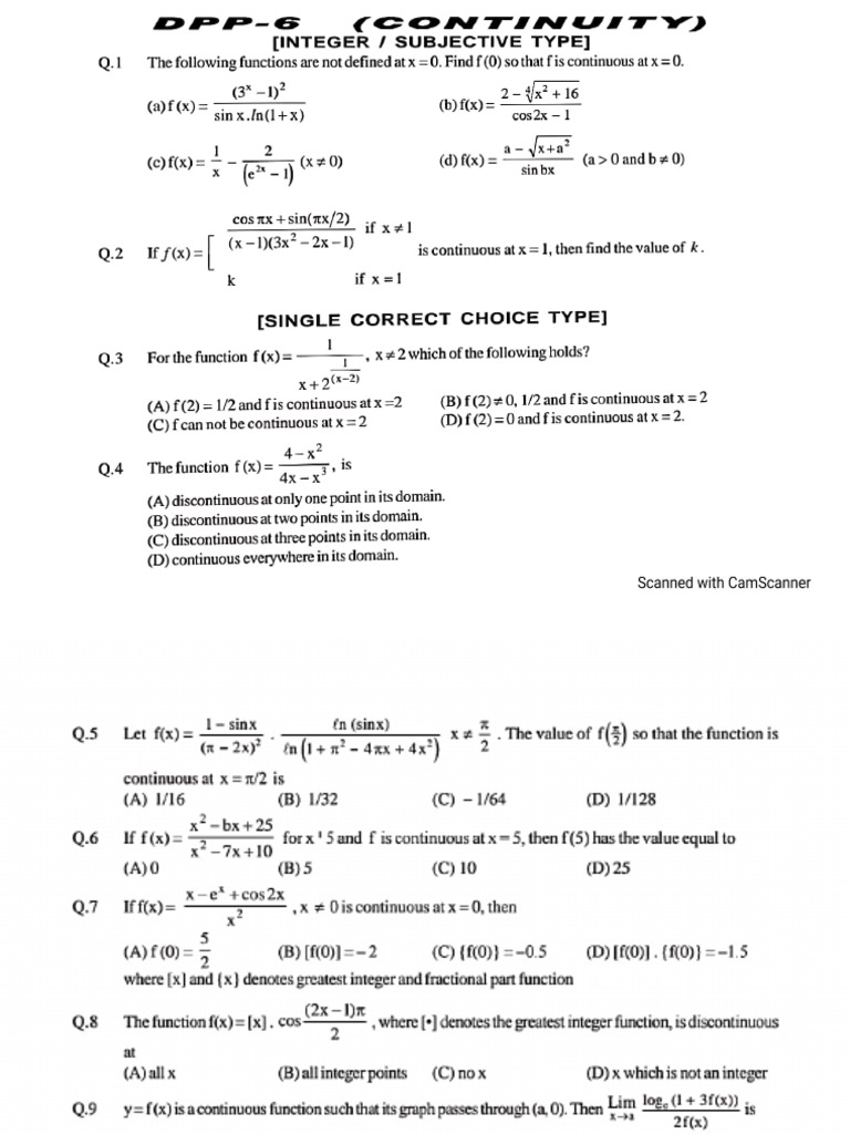 DPP # 6 (Continuity) | PDF