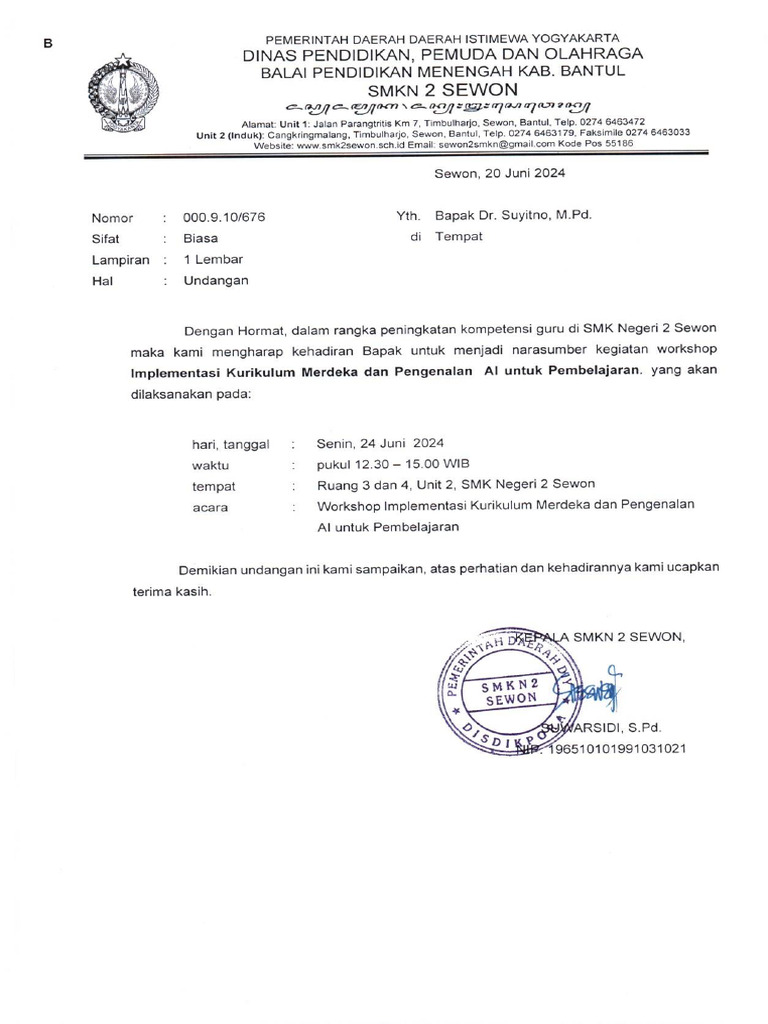 Surat Undangan Workshop Implementasi Kurikulum Merdeka Dan Pengenalan AI Untuk Pembelajaran ...