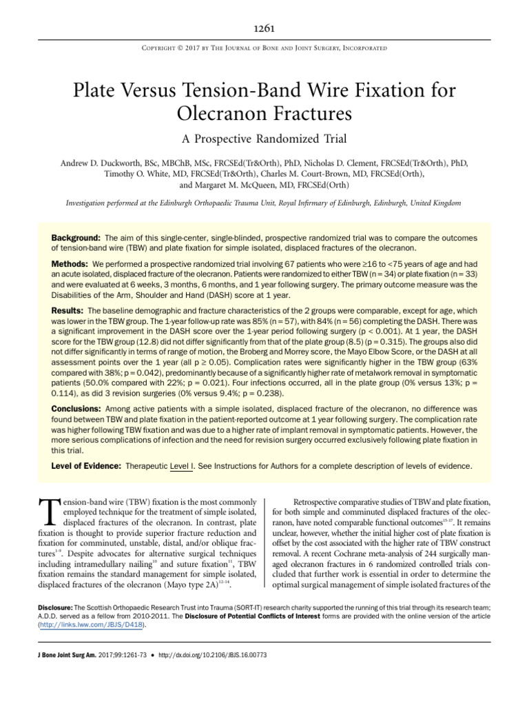 Plate Versus Tension-Band Wire Fixation For Olecranon Fractures | PDF ...