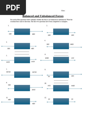 Unbalanced Forces Worksheet Balanced/Unbalanced And Resultant Forces