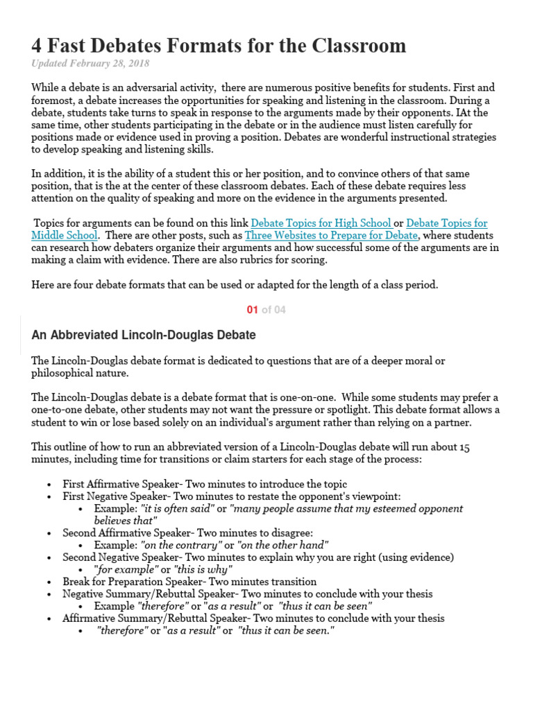 (KAC Communication Skills) 4 Fast Debates Formats for the Classroom ...