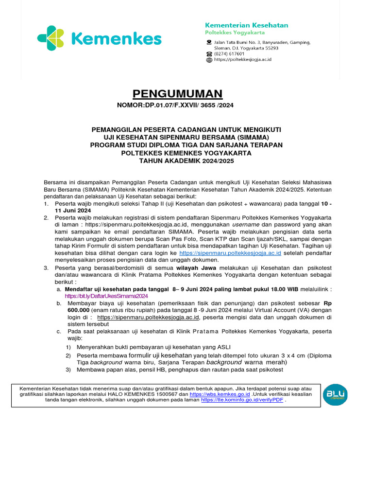 Fix Pengumuman Pemanggilan Cad 1 Peserta Uji Kesehatan Simama Polkesyo Cad 1 6 6 2024 (1) - Rev ...
