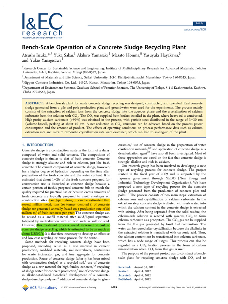 Iizuka Et Al. - 2012 - Bench-scale Operation of a Concrete Sludge ...