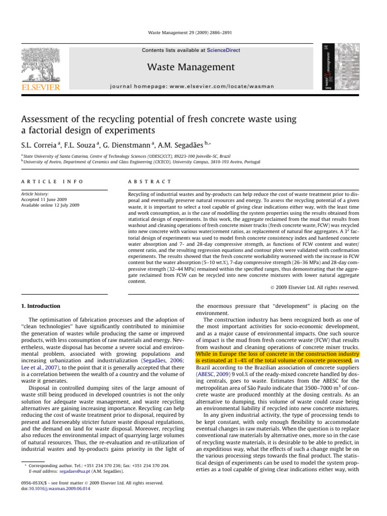 Correia Et Al. - 2009 - Assessment of The Recycling Potential of Fresh ...