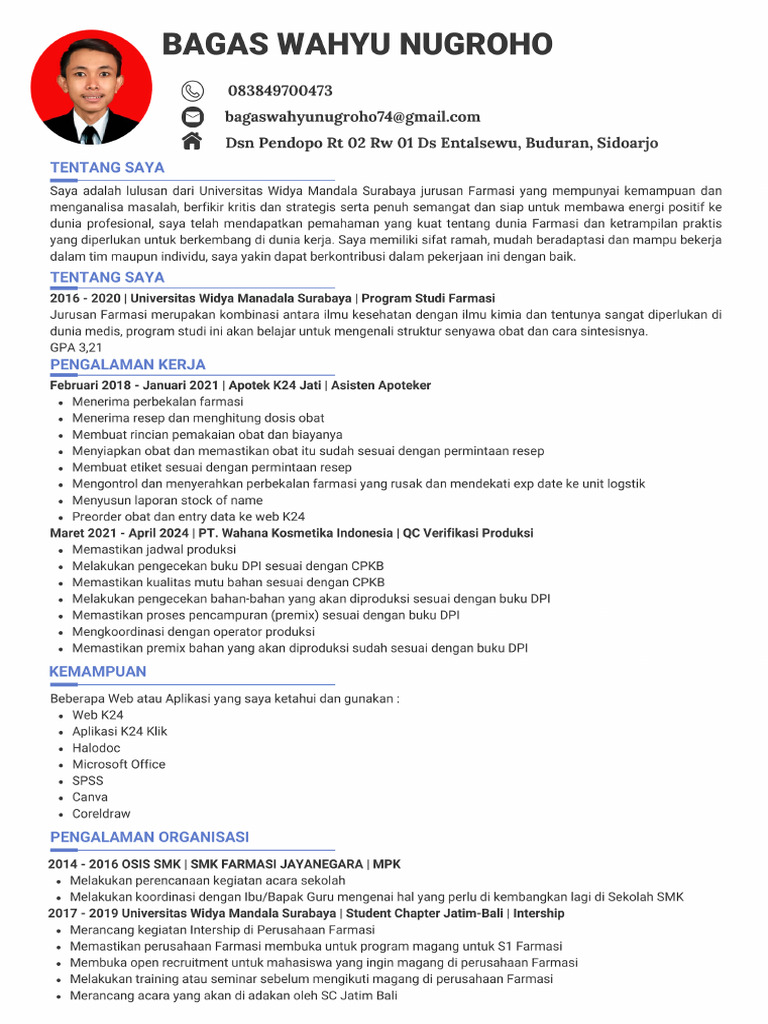 Bagas Wahyu Nugroho Penanggung Jawab Teknis & Regulatory Resume | PDF