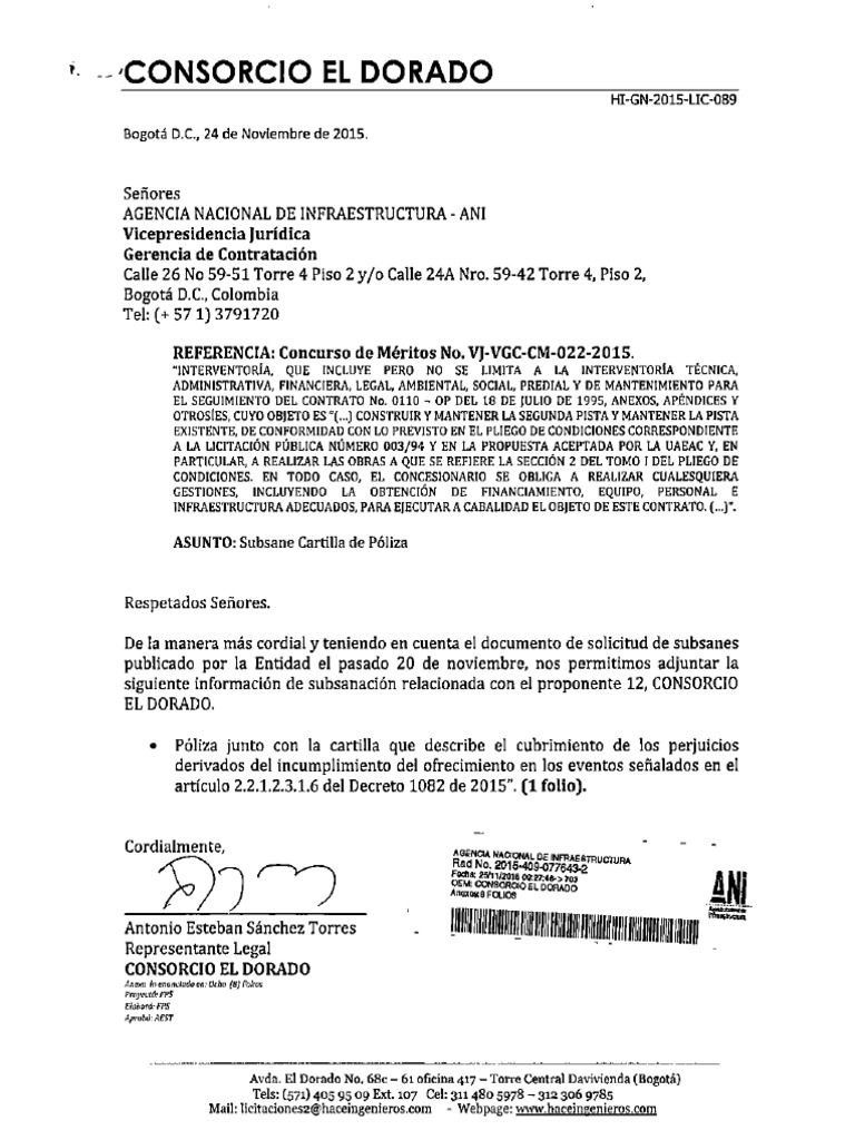 Proponente 25 Consorcio El Dorado 2 Documento PDF | PDF