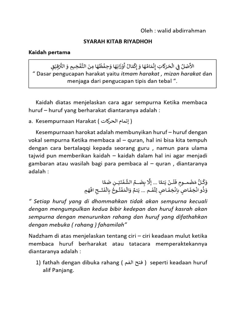 Kaidah Pertama Kitab Riyadhoh | PDF