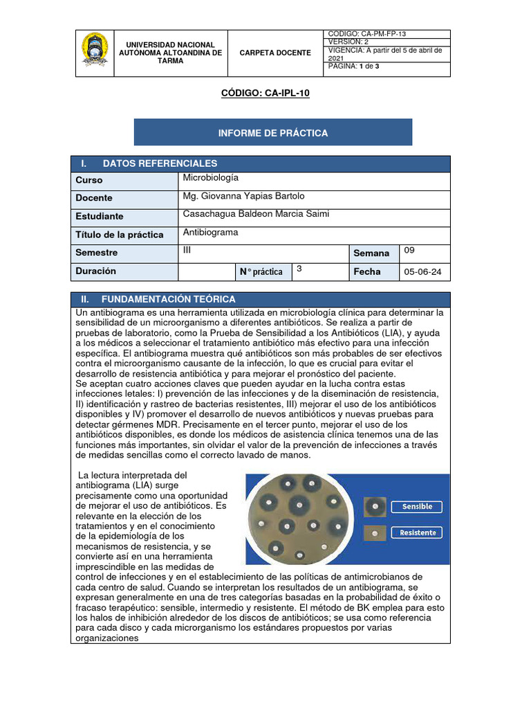 ANTIBIOGRAMA | PDF | Resistencia antimicrobiana | Infección