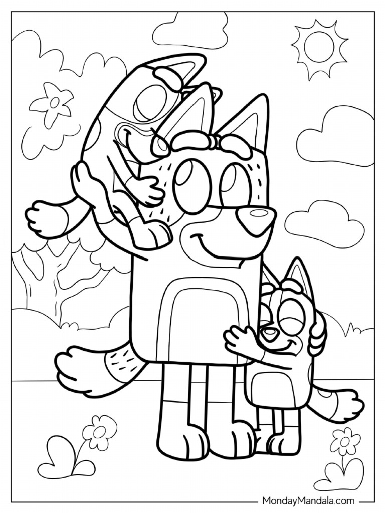 Bluey and Bingo Embracing Bandit Coloring Sheet | PDF