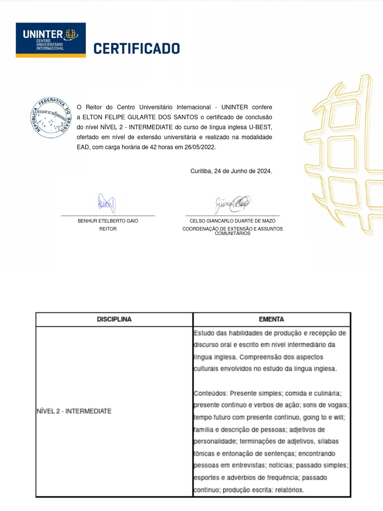 Certificado Uninter | PDF | Famílias linguísticas | Idiomas