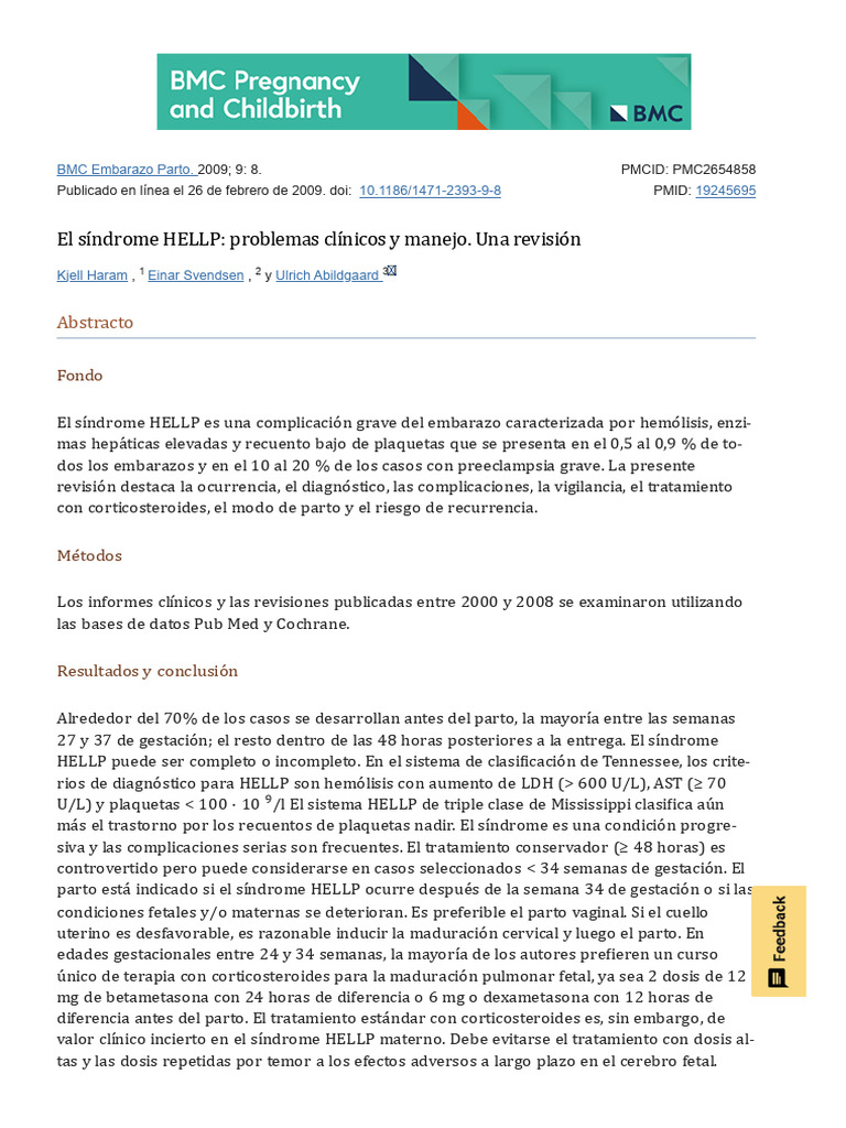 Síndrome HELLP: Diagnóstico y Manejo | PDF | Parto prematuro | El embarazo