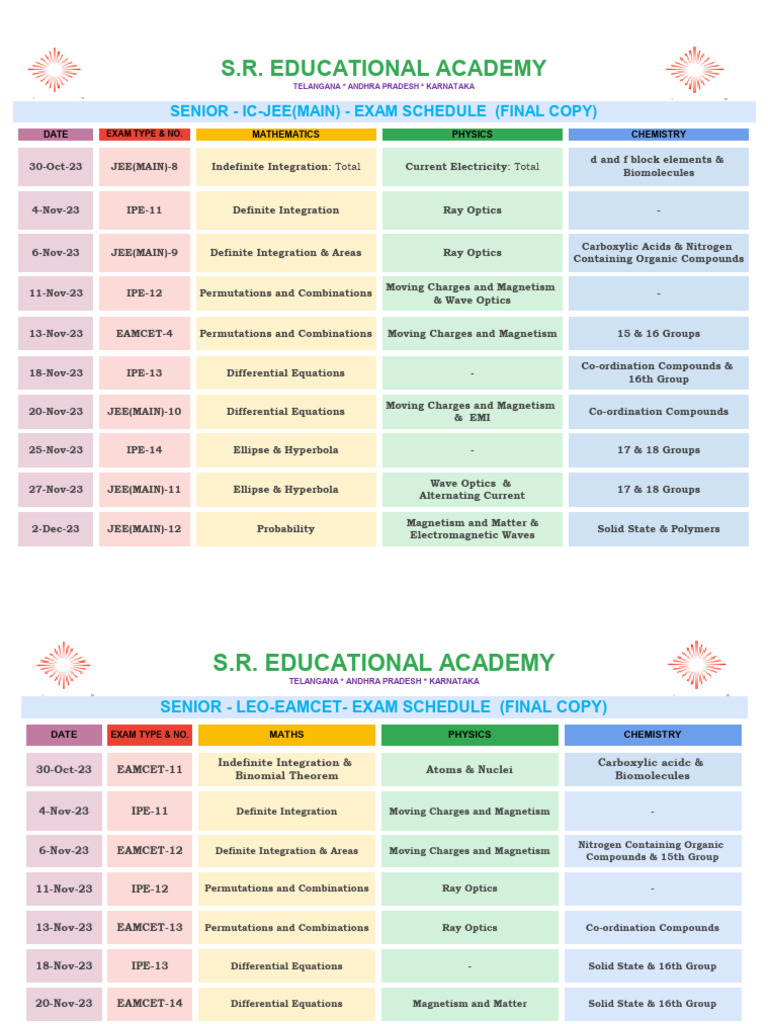 Senior Exam Schedule-3 (Final Copy) | PDF | Biology | Optics
