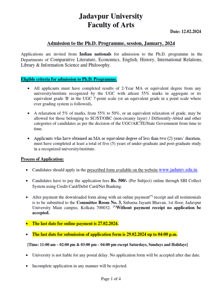 PHD Notification January 2024 | PDF | Doctor Of Philosophy | Thesis
