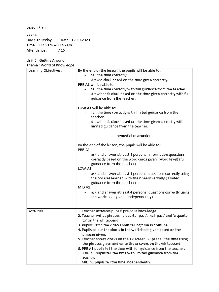 Lesson Plan RI Ain - Oct | PDF | Teachers | Lesson Plan