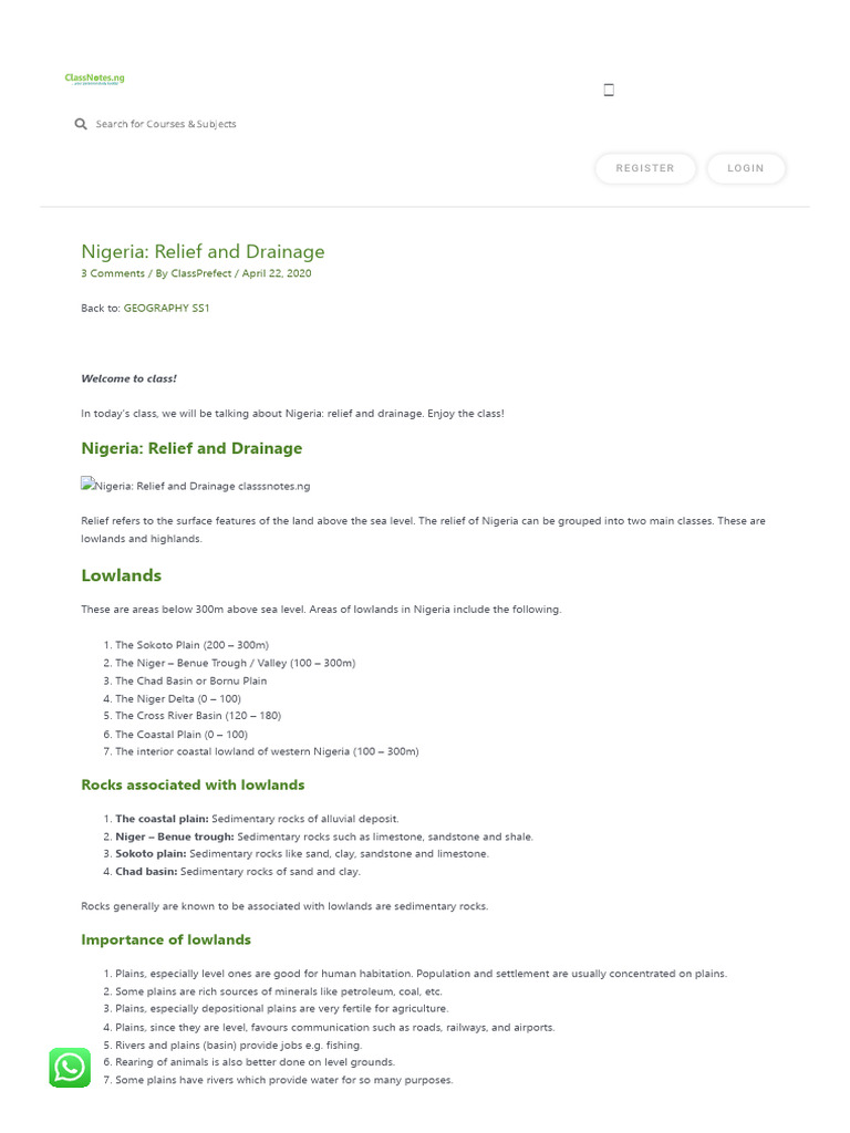 Nigeria - Relief and Drainage - ClassNotes - NG | PDF | River ...