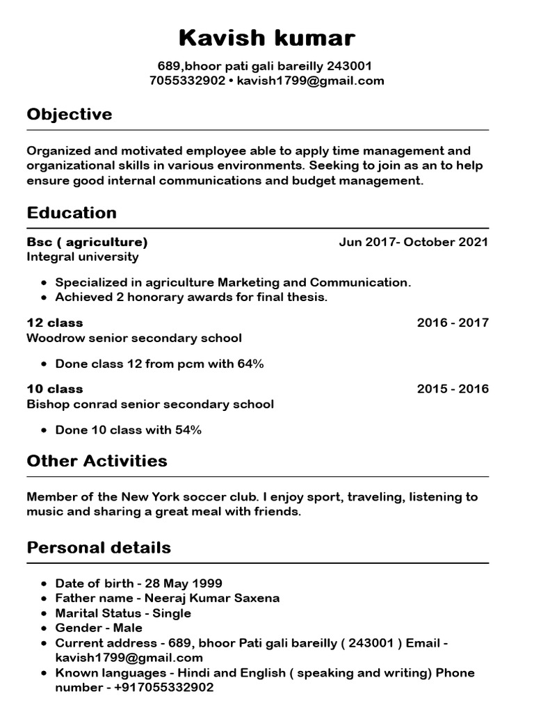 Resume Kavish Kumar | PDF | Business