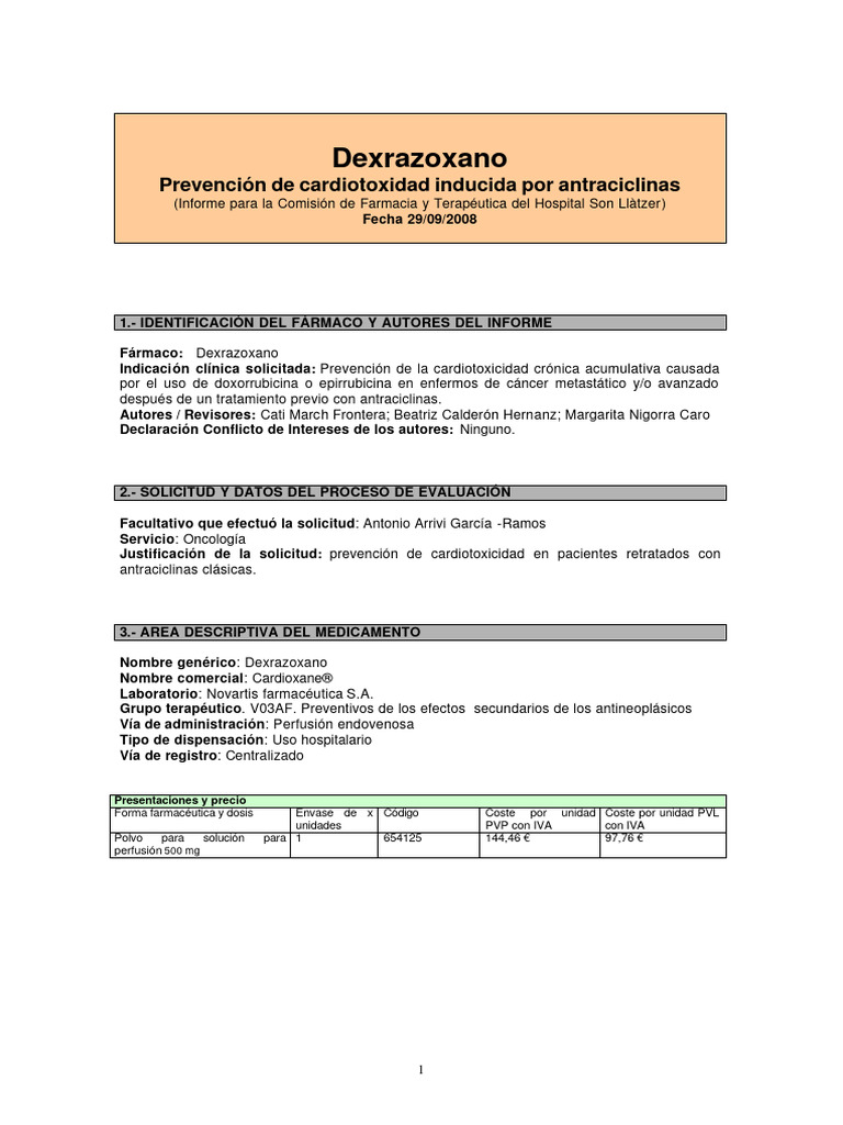 Dexrazoxano | PDF | Farmacia | Medicamentos con receta