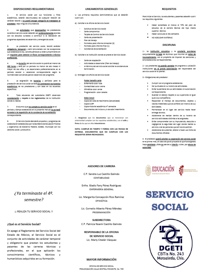 Triptico Servicio Social | PDF