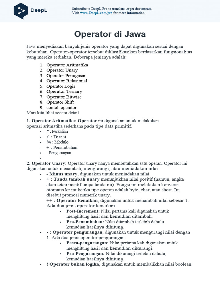 Operators in Java (Indonesian) | PDF