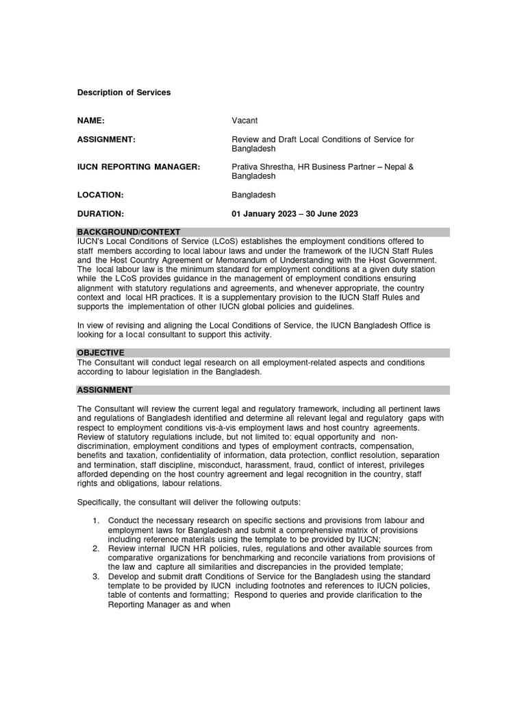 ToR - CoS Development - 2023 | PDF | Labour Law | Employment