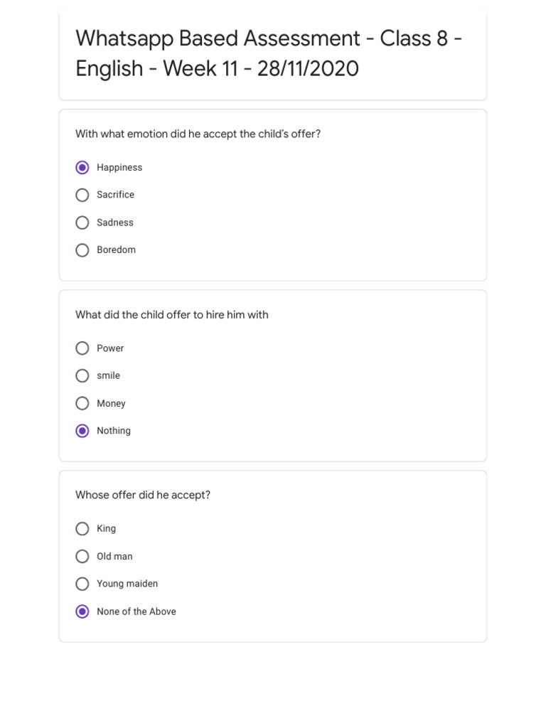 Answer Key - Class 8 - English - Week 11 - 28112020 | PDF