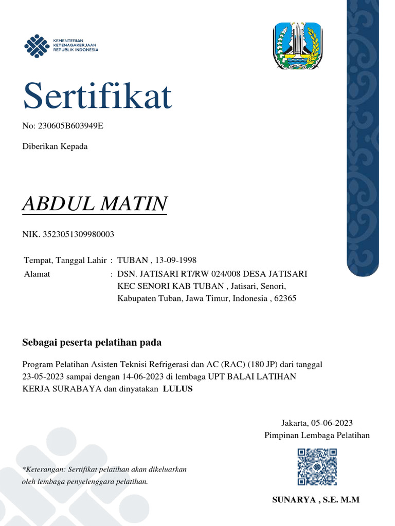 sertifikat AC | PDF
