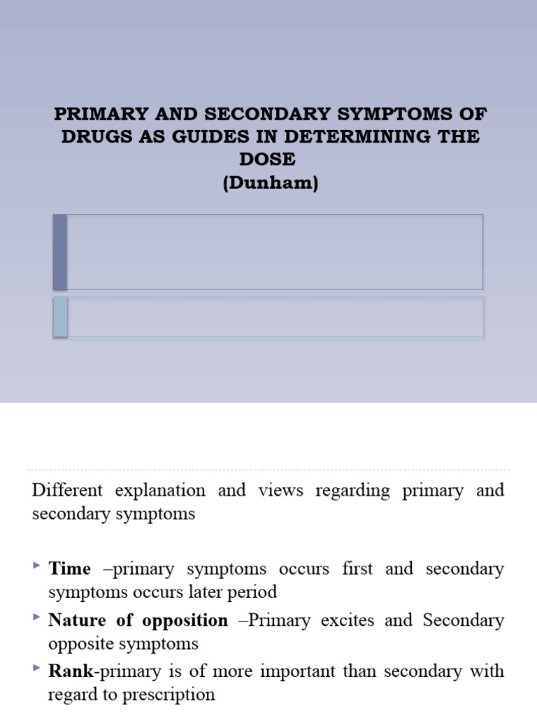 Primary and Secondary Symptoms in Homeopathy | PDF | Homeopathy | Medicine