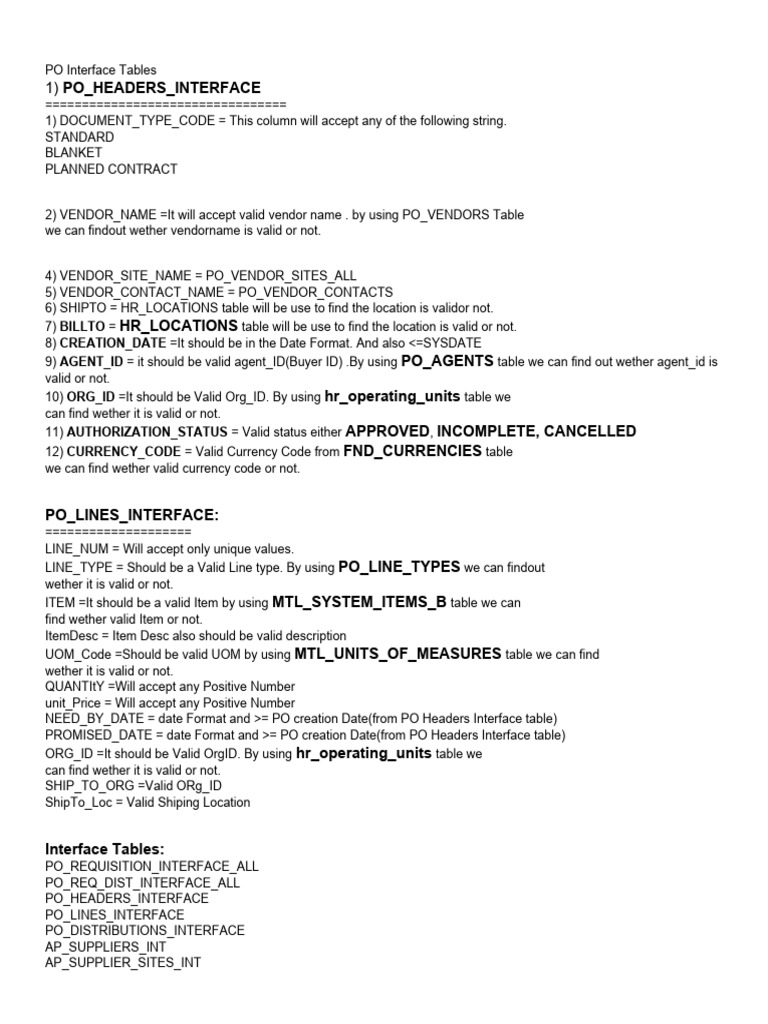 PO Interface Tables | Download Free PDF | Computing | Computer Programming