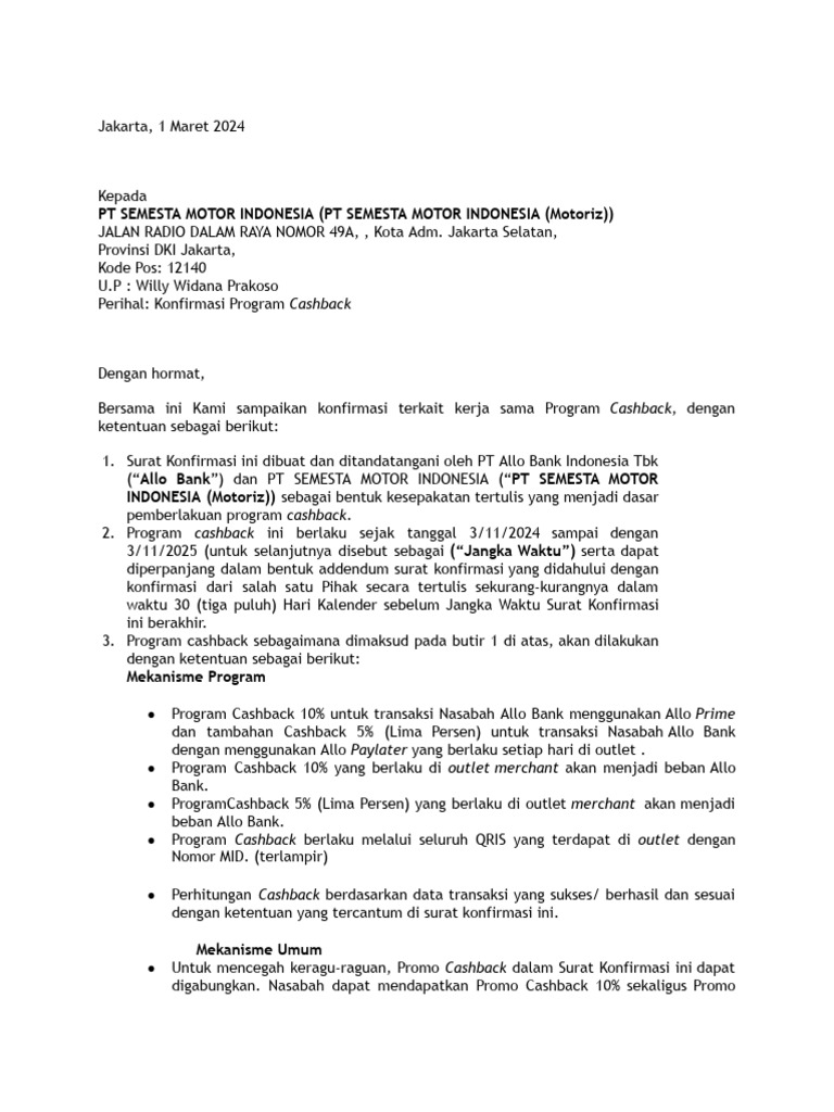Commitment Letter Motoriz - ALLO BANK | PDF | Bisnis | Hukum