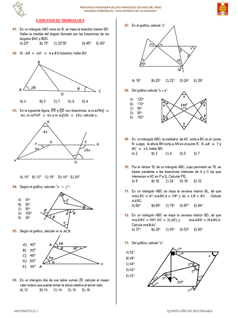 EJERCICIOS DE TRIÁNGULOS II | PDF | Triángulo | Geometría Elemental