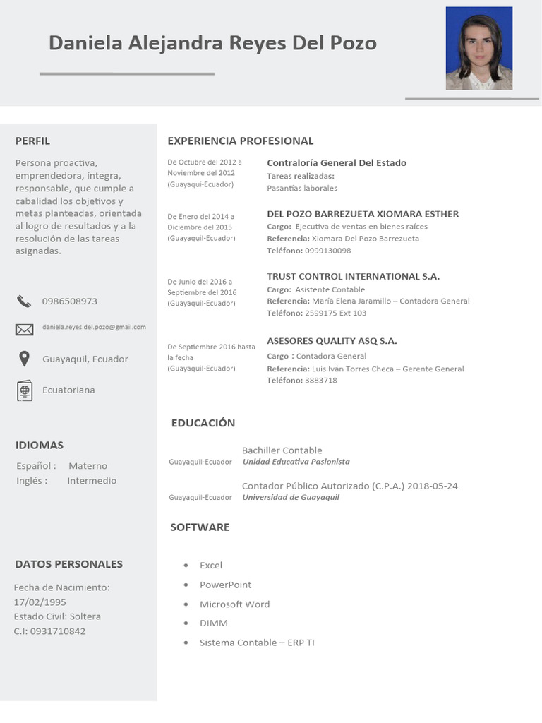 Curriculum Daniela Reyes | PDF | Contador | Ecuador