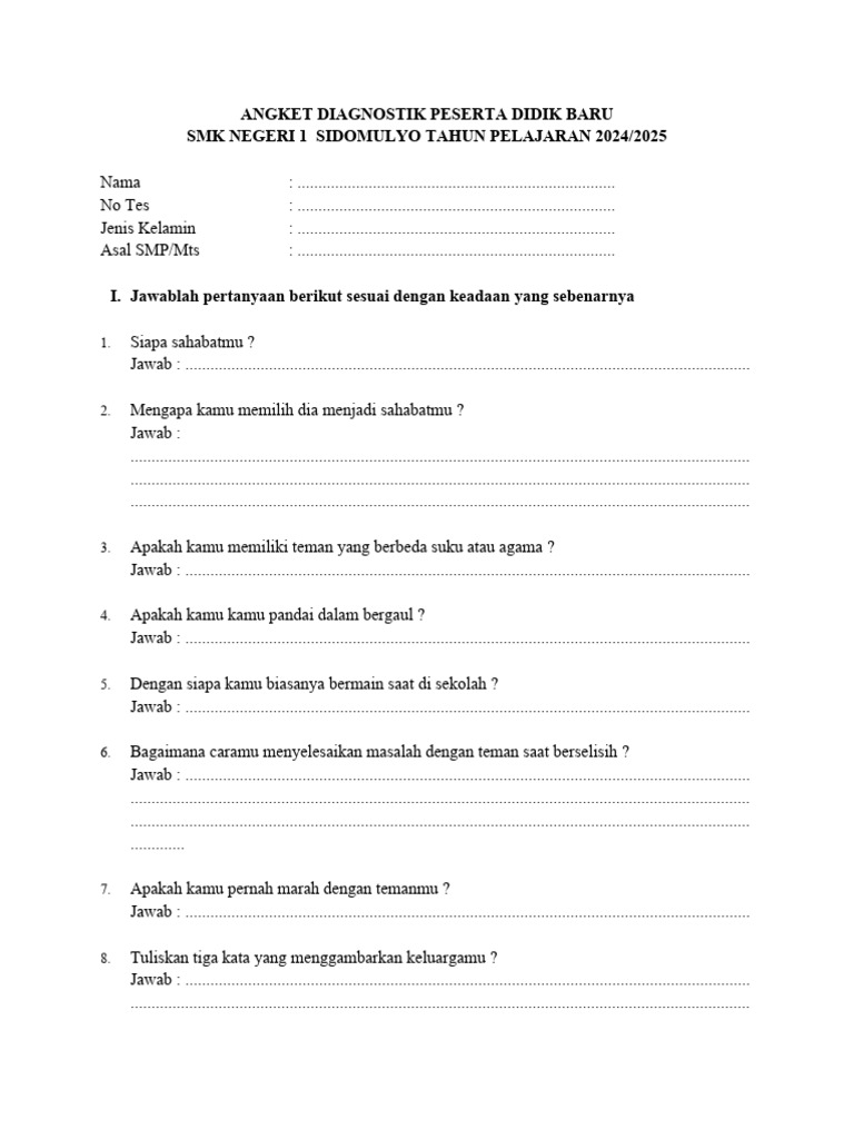 Angket Diagnostik PPDB TP 24-25 | PDF