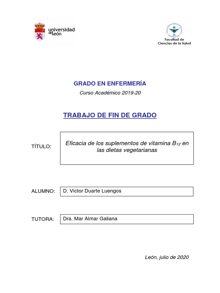 TFG 71475539A | PDF | Vitamina B12 | Metabolismo
