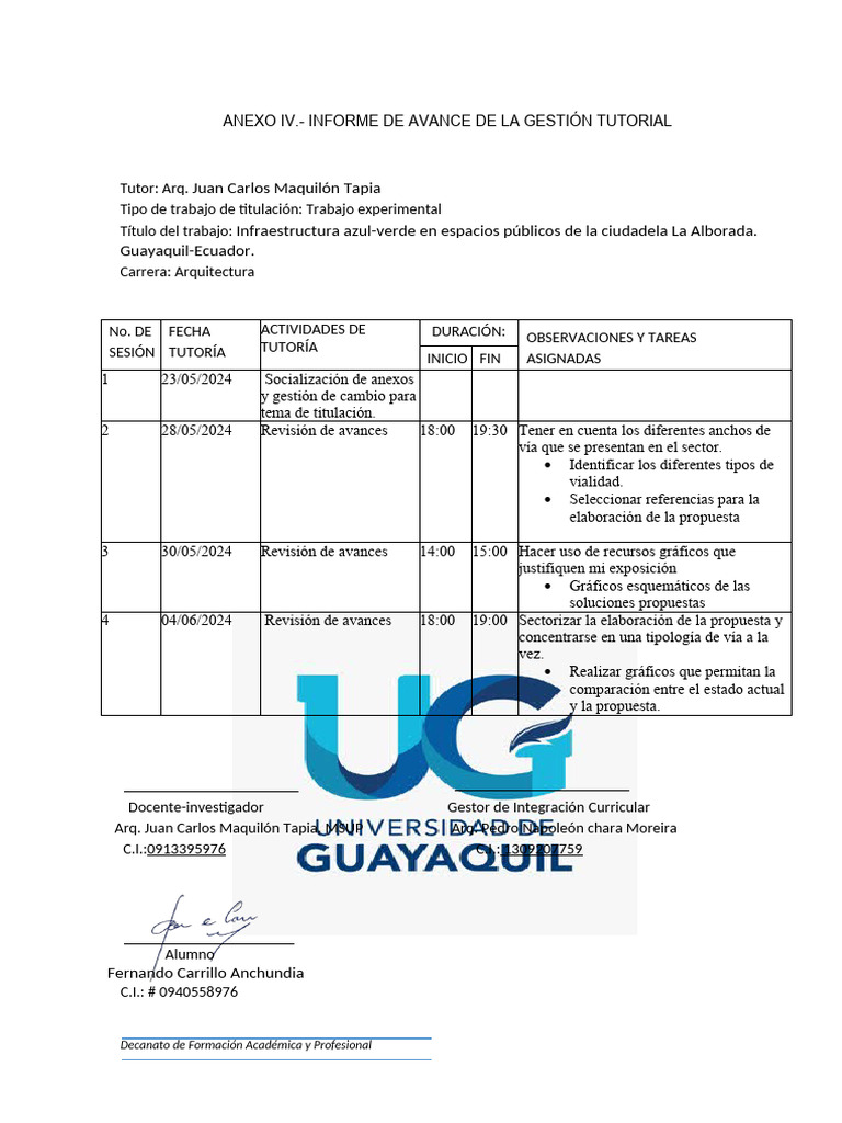 4) Anexos IV - Informe de Avance de La Gestión Tutorial | PDF