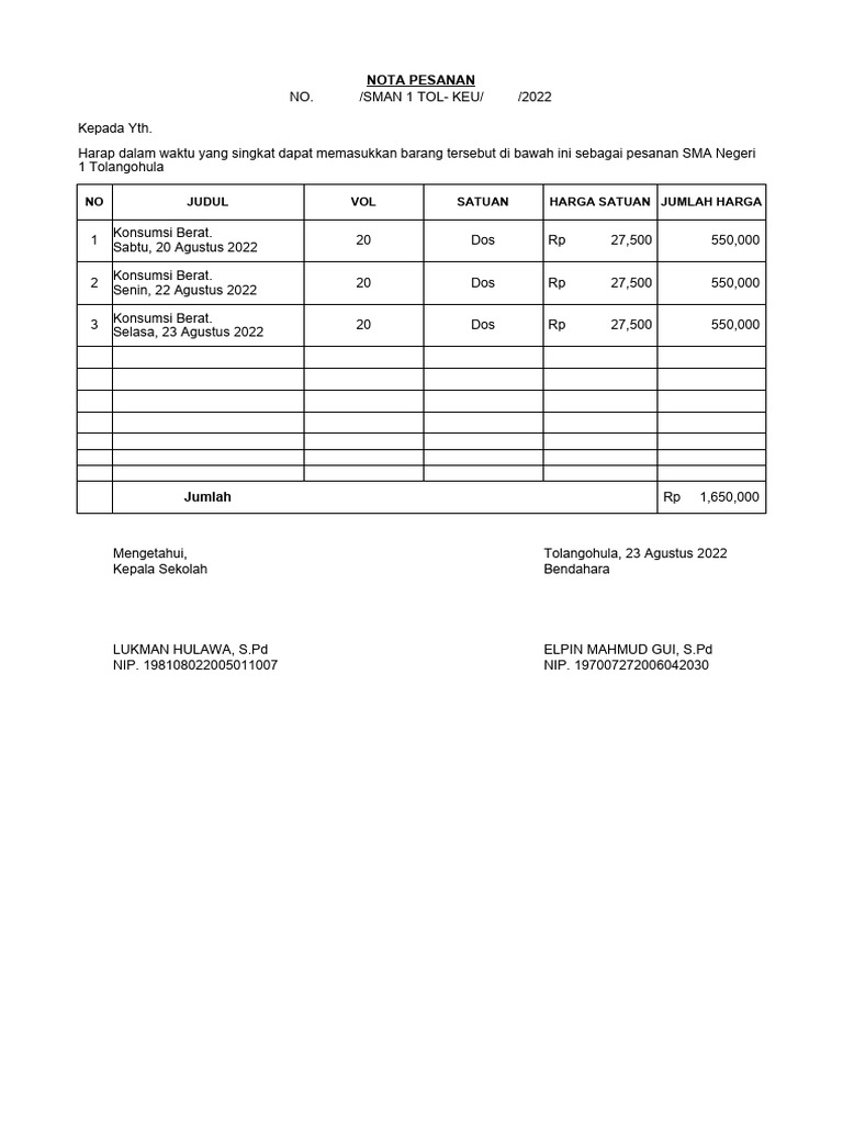 Nota Pesanan Anbk | PDF