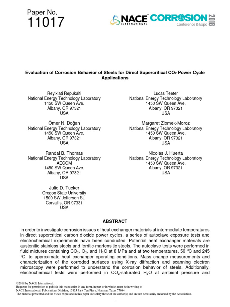 Paper No.: Evaluation of Corrosion Behavior of Steels For Direct ...