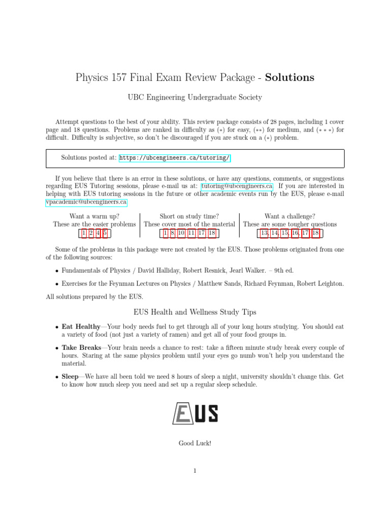 Physics 157 Final Exam Review Package Solutions | PDF | Deformation (Engineering) | Solid Mechanics